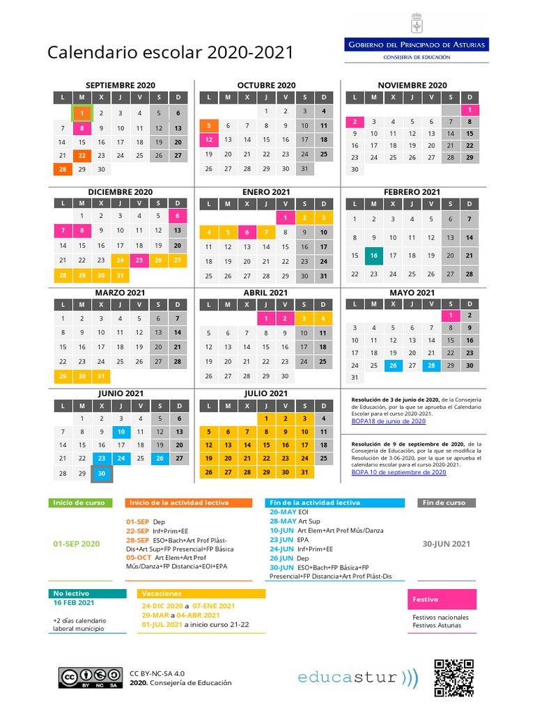 Calendario Escolar 2020-2021 (Modificado) - Formato Vertical PDF | PDF ...