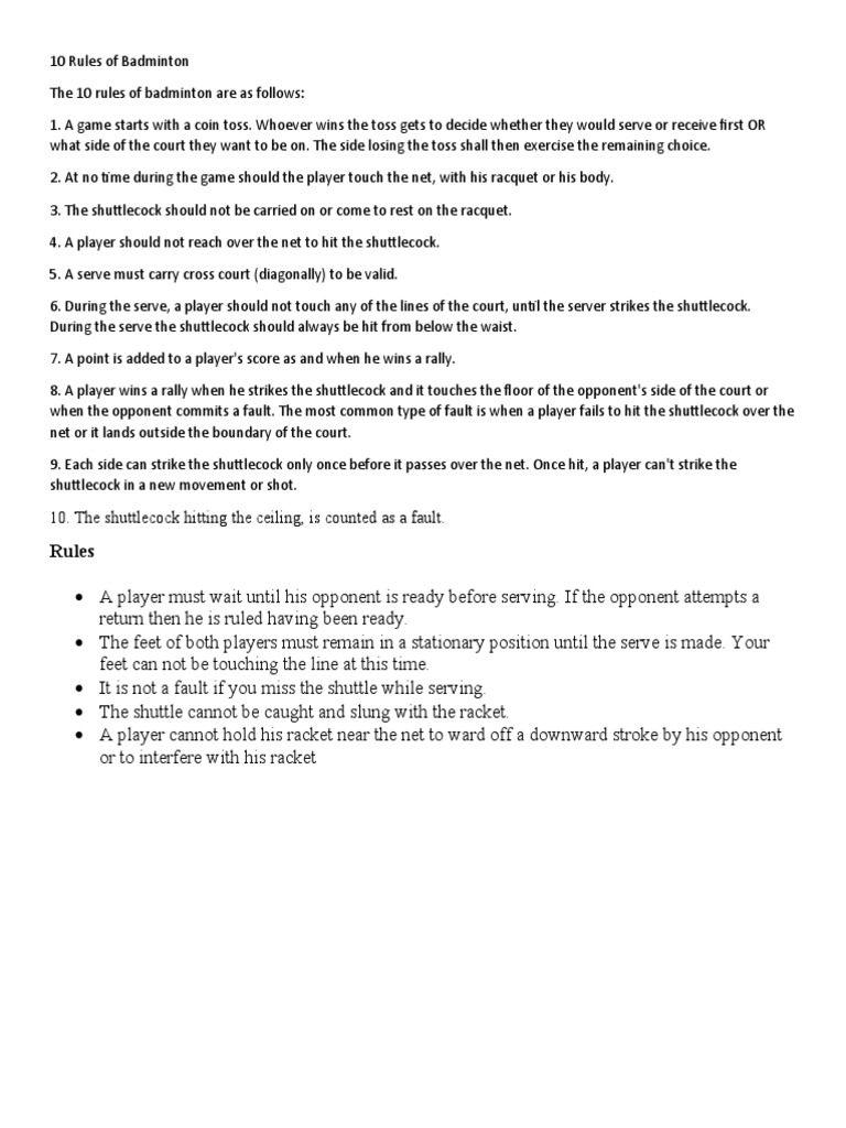 10 Rules of Badminton | PDF