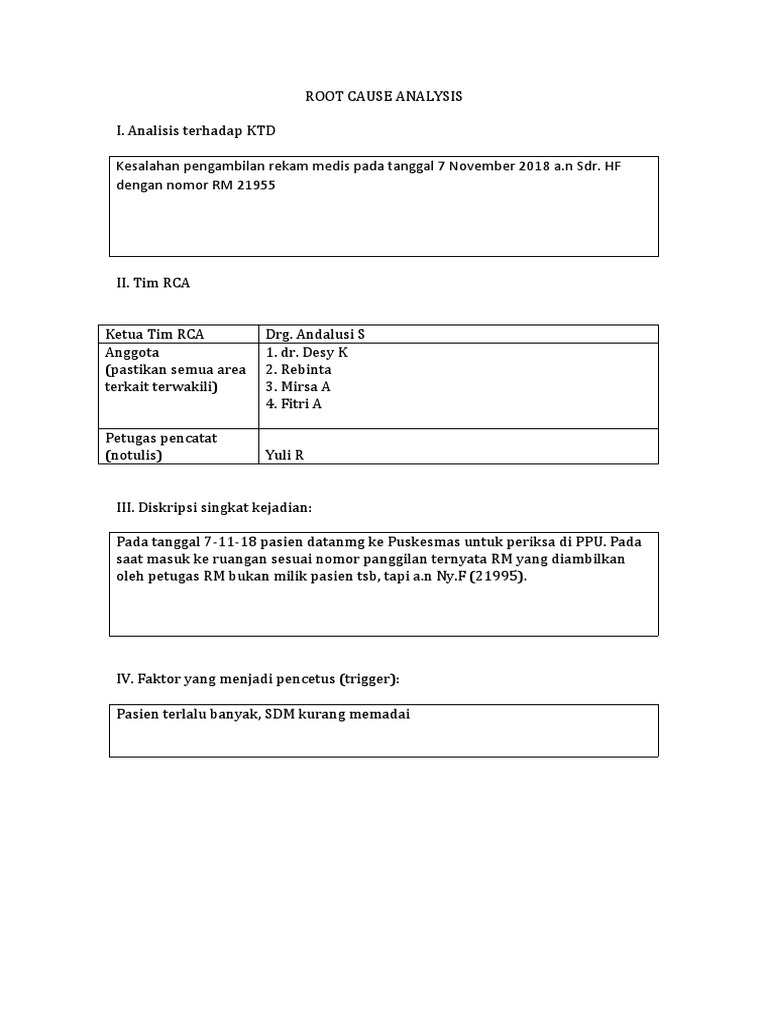 Contoh Form Fmea Dan Rca | PDF
