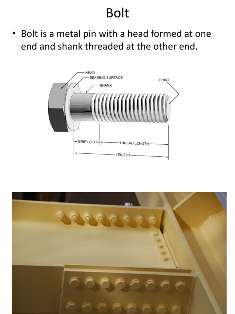 Bolt Is A Metal Pin With A Head Formed at One End and Shank Threaded at ...