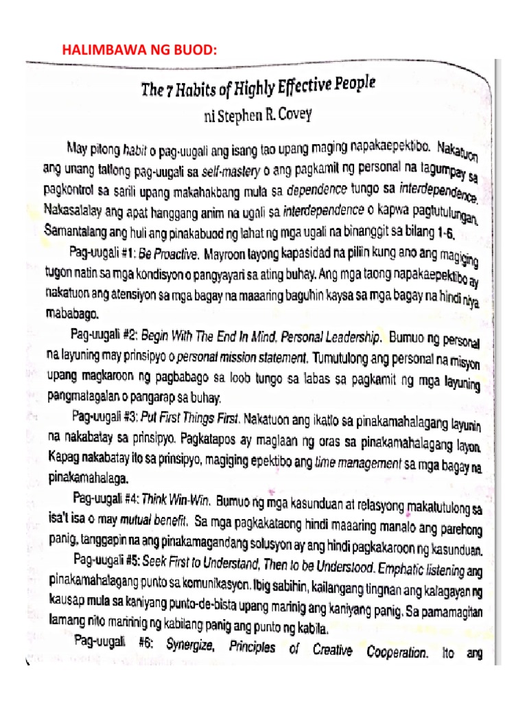 Halimbawa NG Buod at Sintesis PDF | PDF