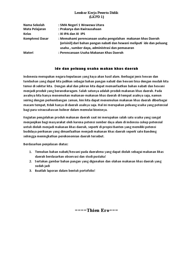 Lembar Kerja Pesera Didik Kelas Xi | PDF