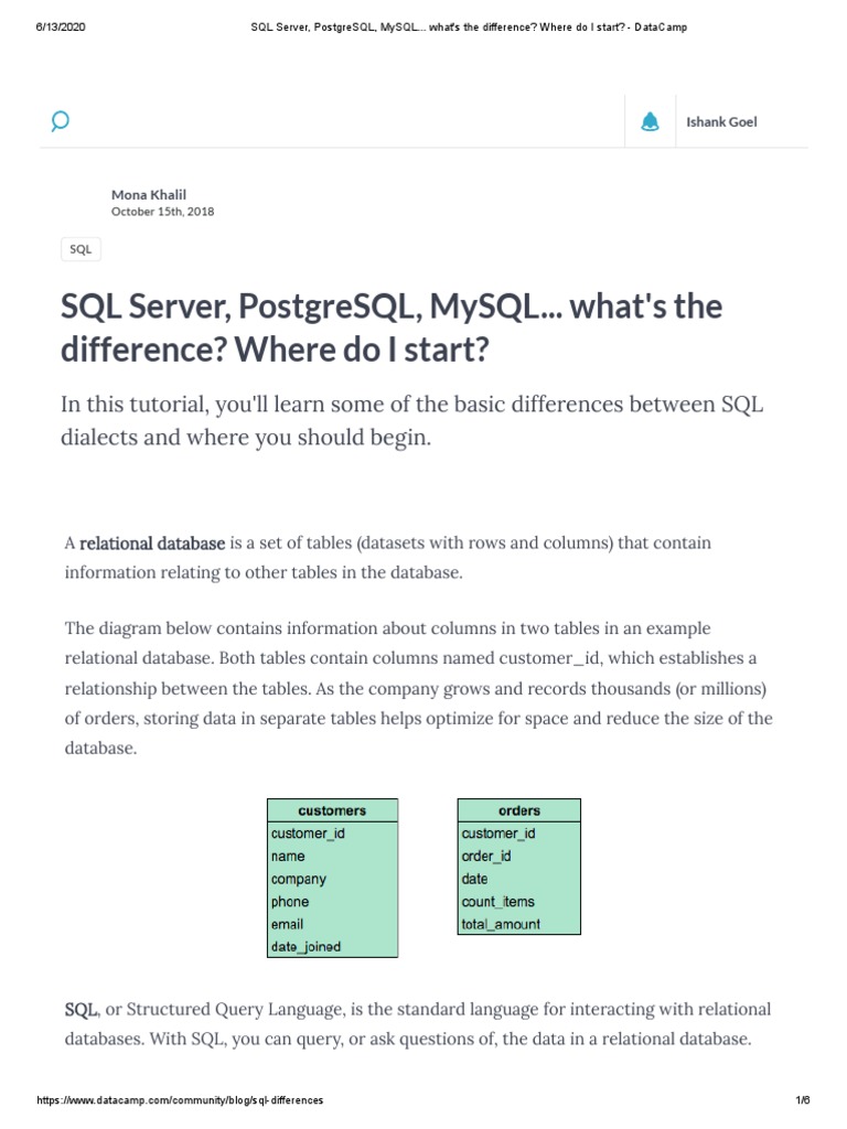 Sql Server Postgresql Mysql Whats The Difference Where Do I Start Datacamp Pdf Pdf 