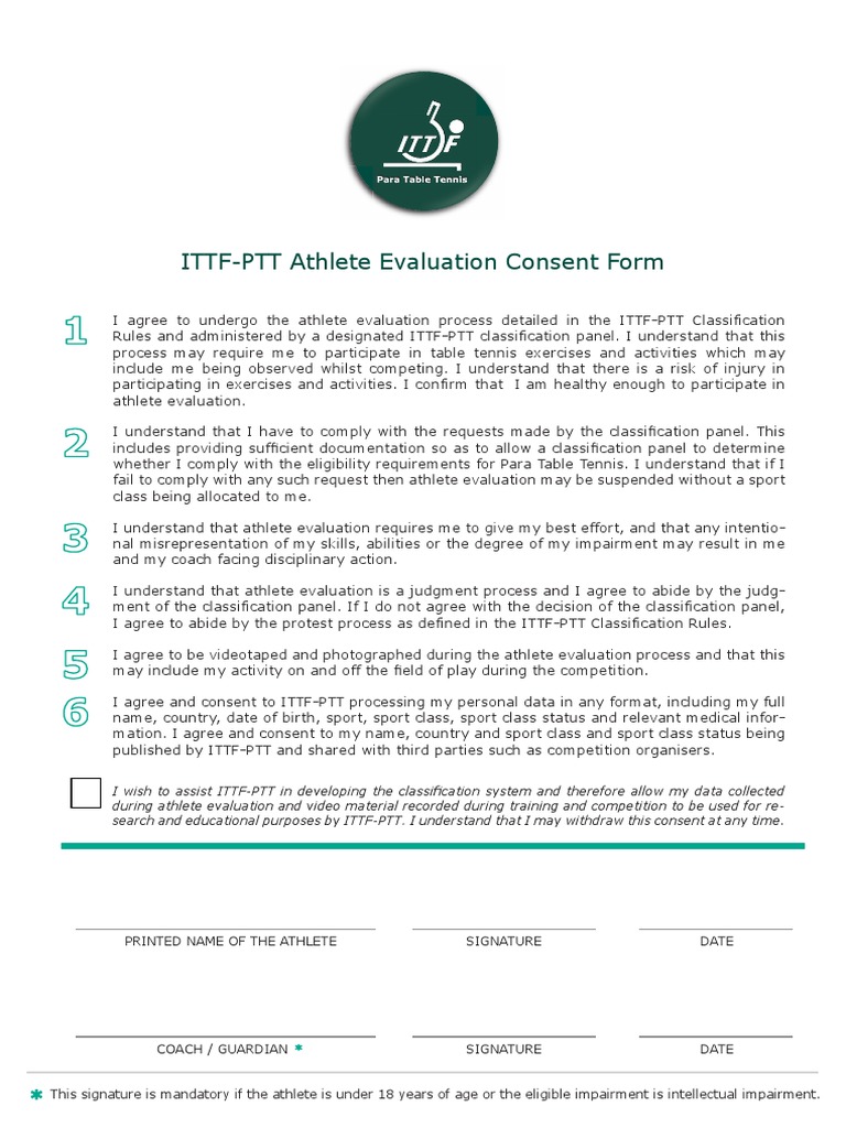 ITTF-PTT Consent Form | PDF | Sports | Consent