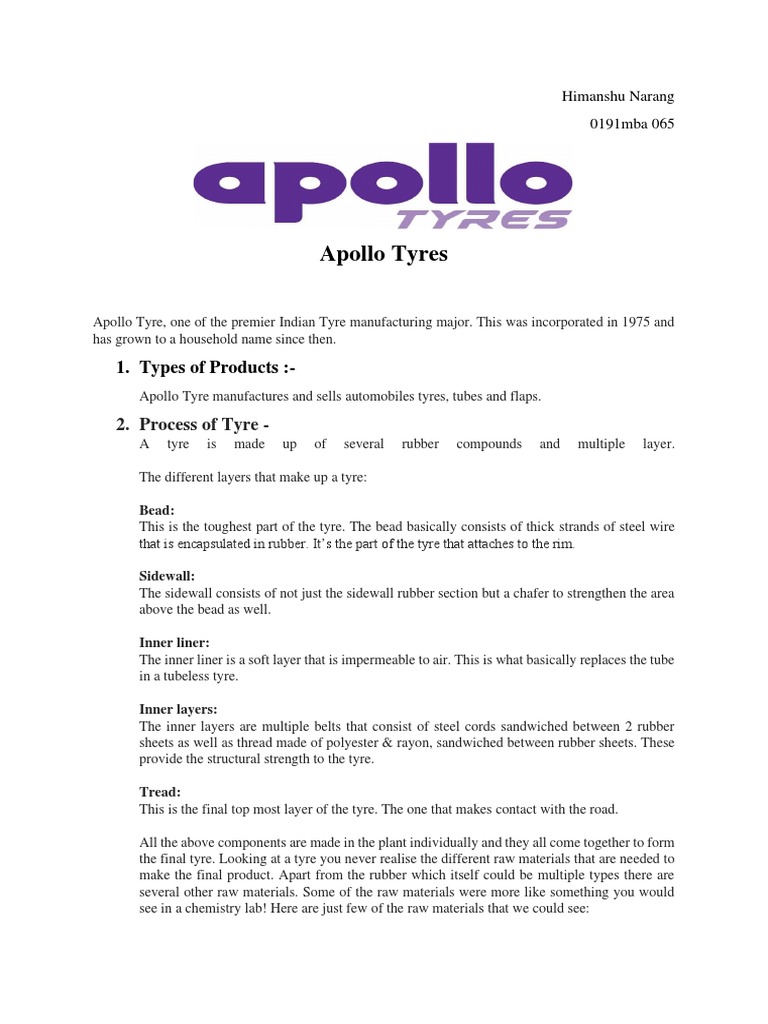 Apollo Tyres: 1. Types of Products | PDF | Natural Rubber | Tire