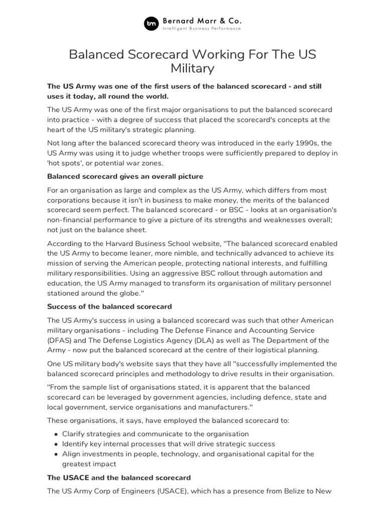 Army's Balanced Scorecard Success | PDF | United States Army Corps Of ...