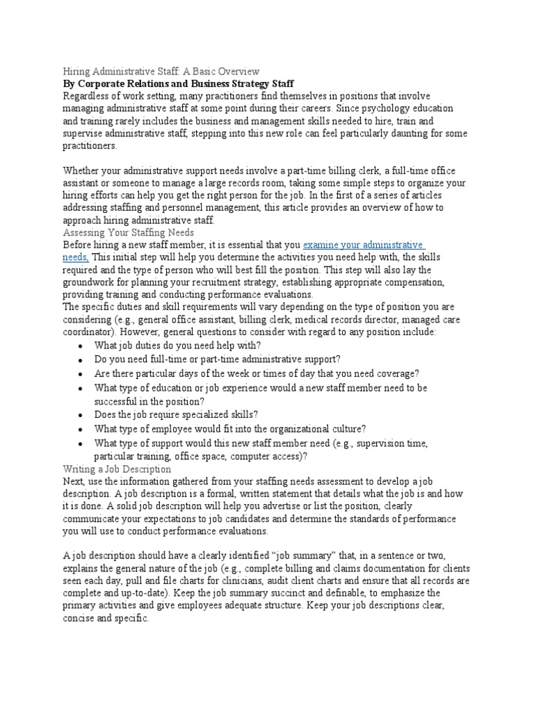 Hiring Administrative Staff Overview | PDF | Employment | Interview