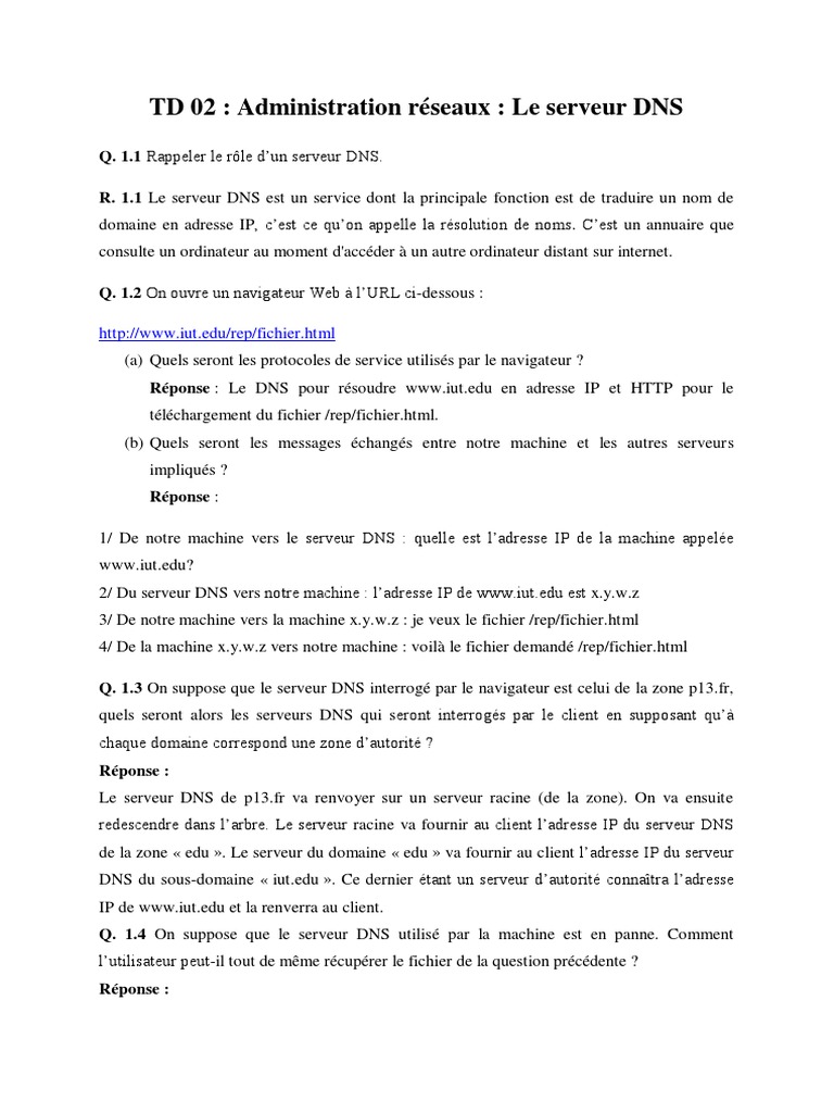TD 02 DNS DHCP Avec Correction | PDF | Système de noms de domaines ...