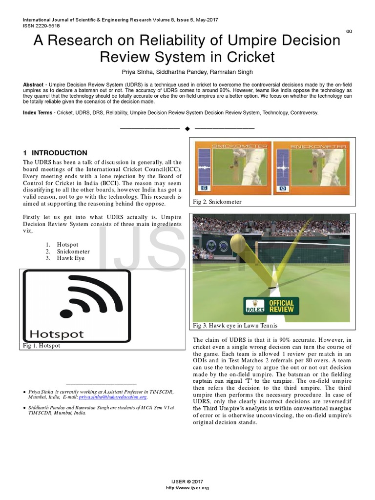 A Research On Reliability of Umpire Decision Review System in Cricket ...