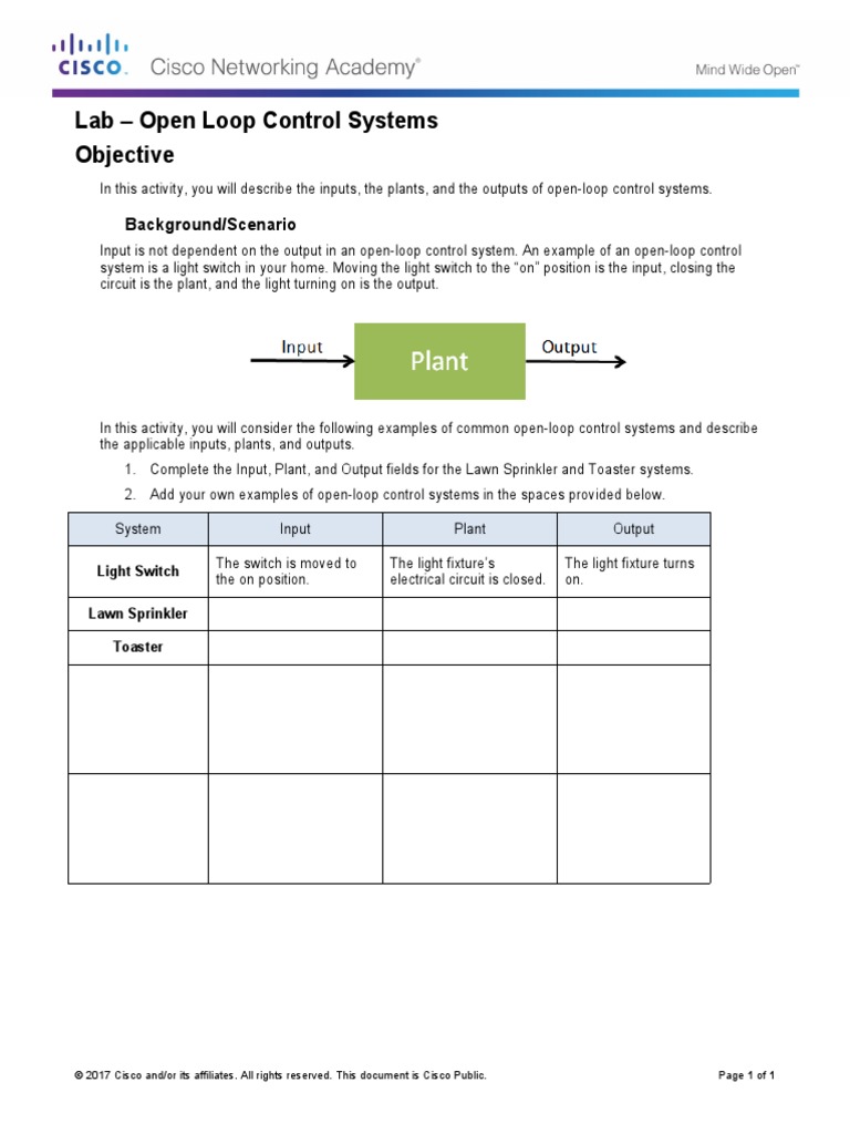 1.1.3.9 Lab - Open-Loop Control System | PDF