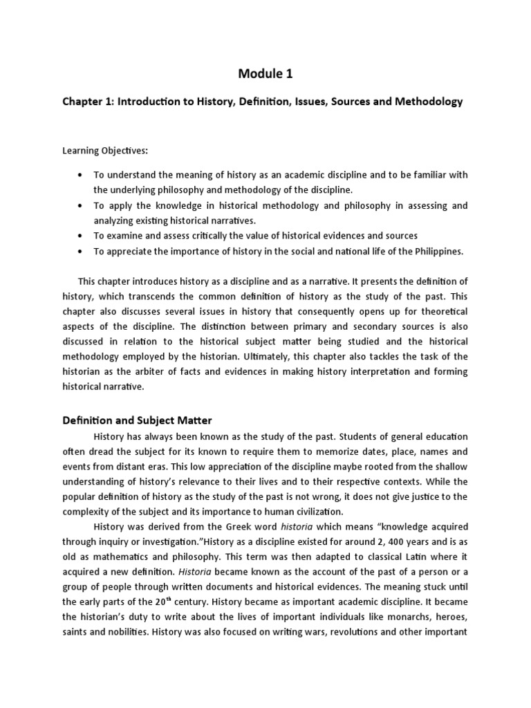 Chapter 1: Introduction To History, Definition, Issues, Sources and Methodology | PDF ...