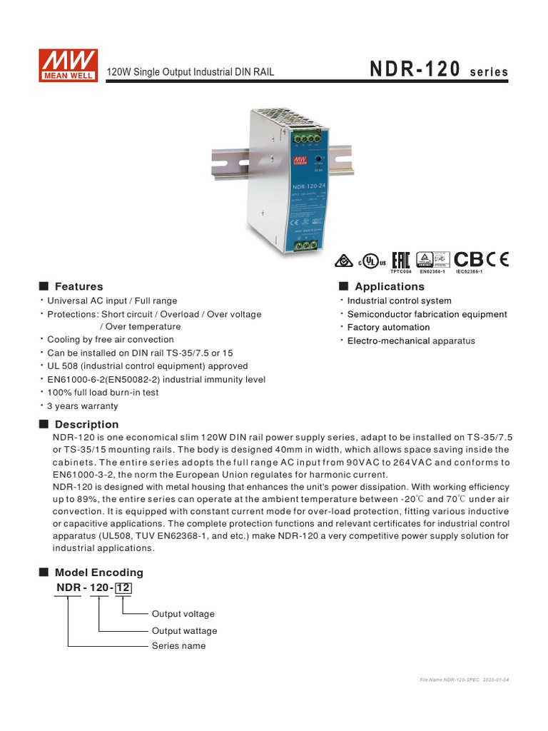NDR 120 Spec | PDF | Power Supply | Rectifier