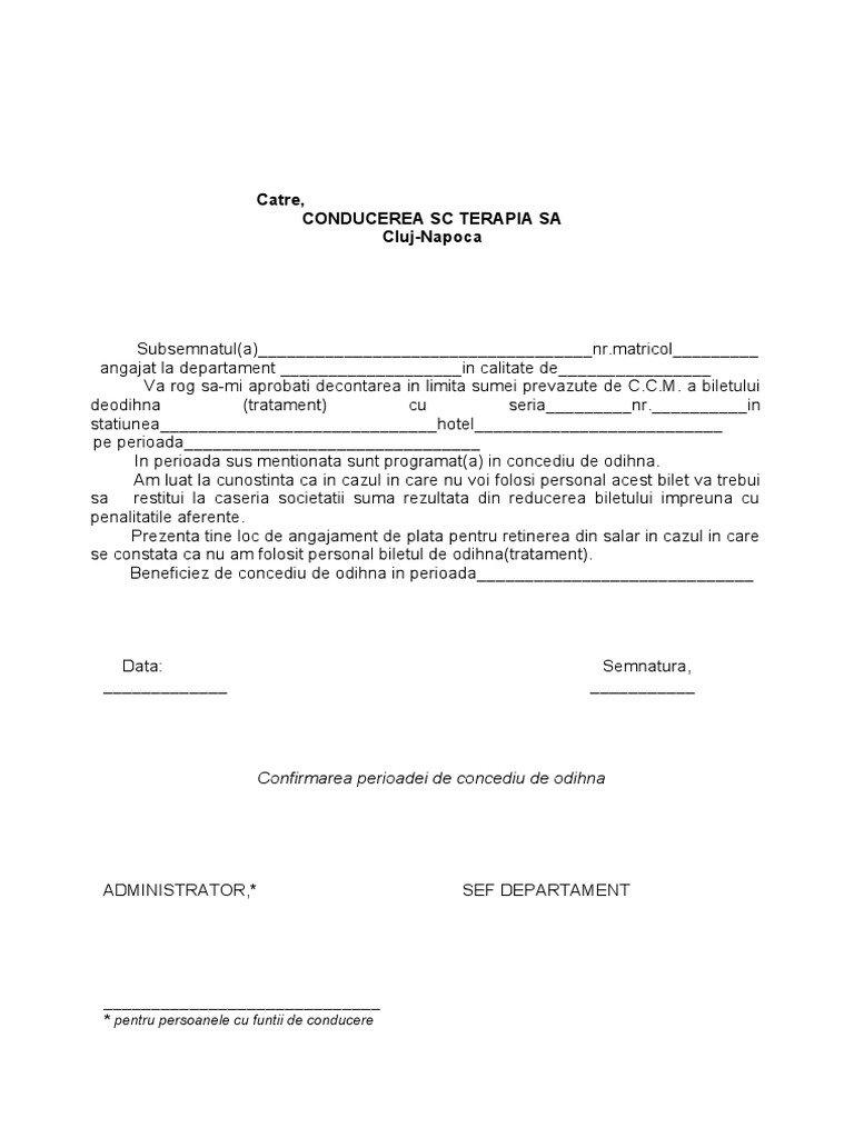 CERERE DECONTARE BILET Odihna | PDF