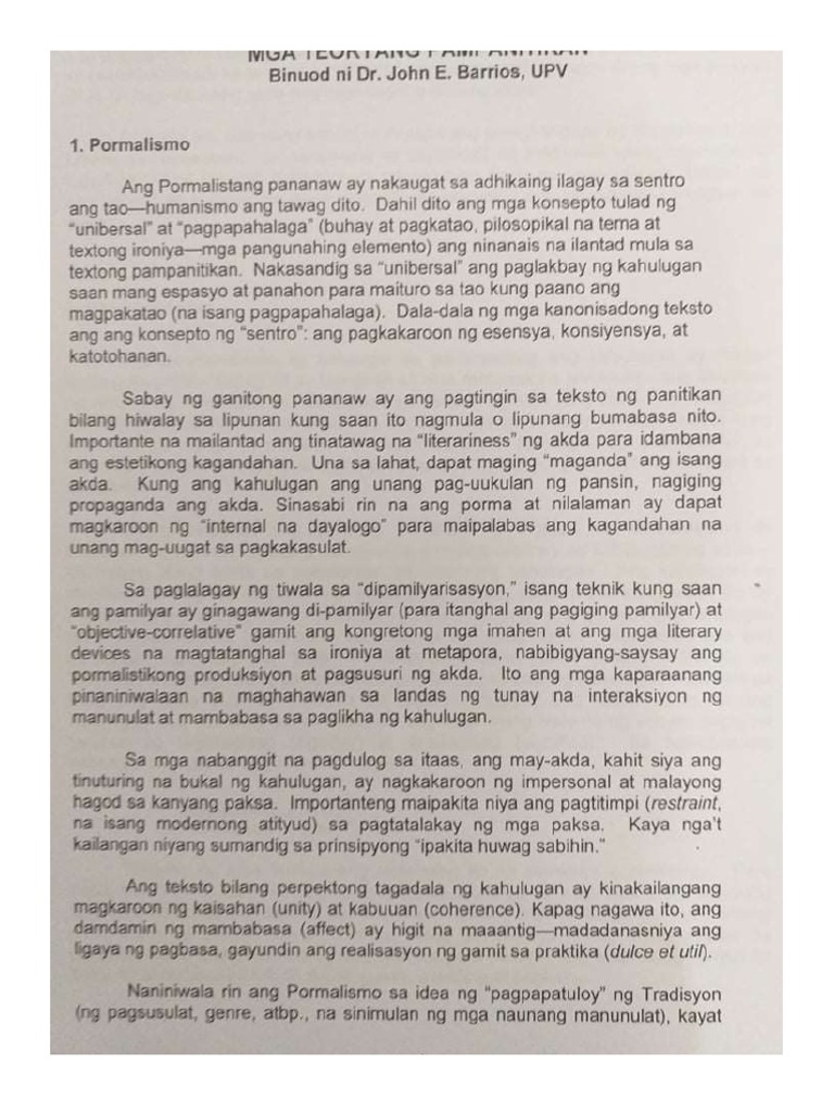 Teoryang Pampanitikan Handout 2 Teoryang Pampanitikan | PPT