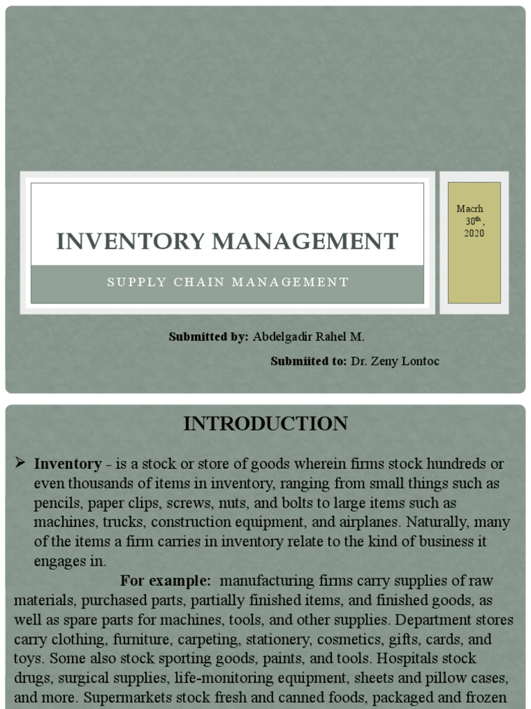 INVENTORY MANAGEMENT in Supply Chain Management | Download Free PDF ...