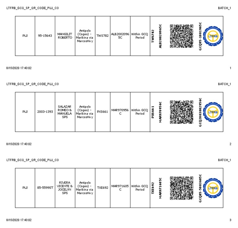 LTFRB QR Code Guidelines for PUJs | PDF