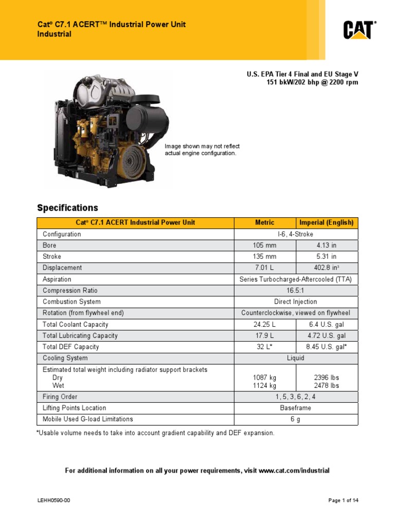 Specifications: Cat C7.1 ACERT™ Industrial Power Unit Industrial | PDF ...