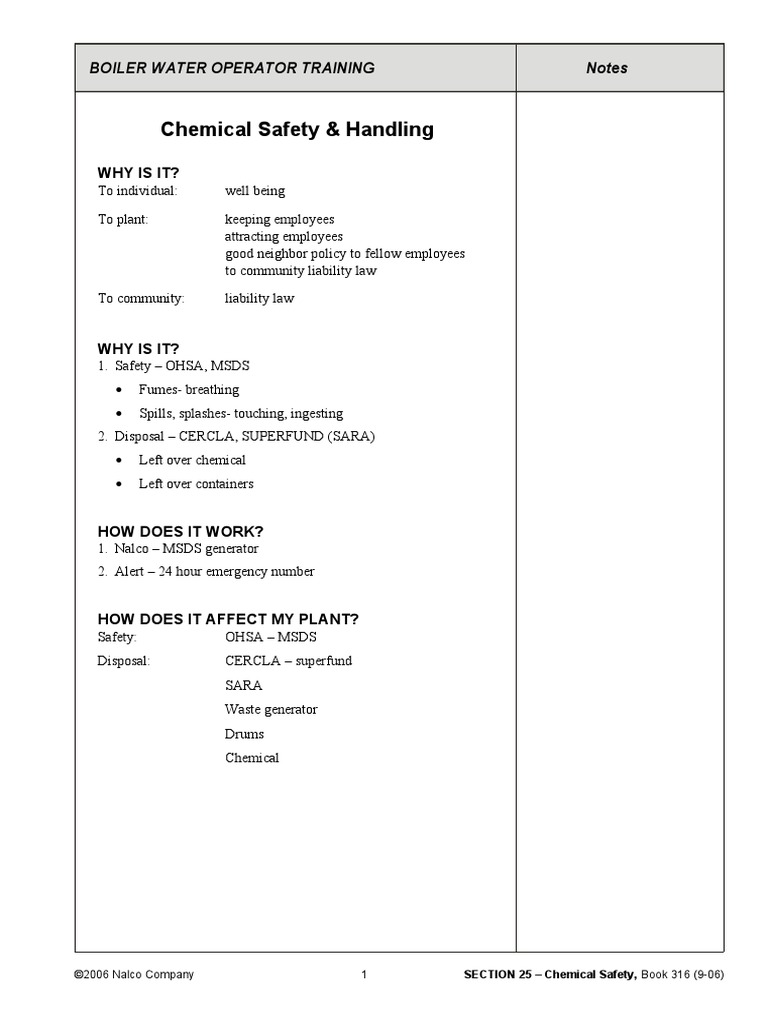 Chemical Safety & Handling: Boiler Water Operator Training Notes | PDF