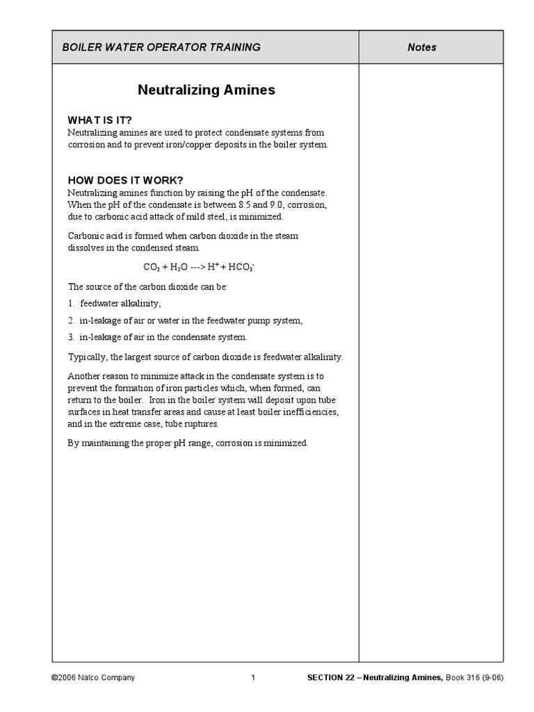 Neutralizing Amines: Boiler Water Operator Training Notes | PDF ...