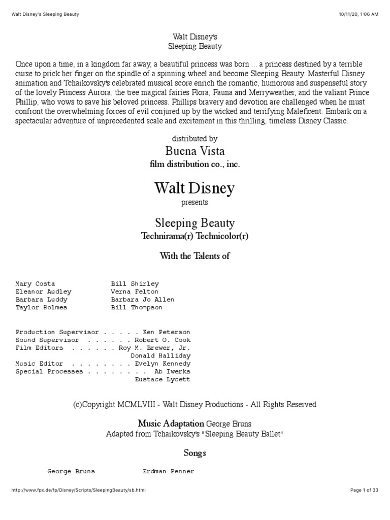 Walt Disney's Sleeping Beauty Script PDF | PDF | Sleeping Beauty