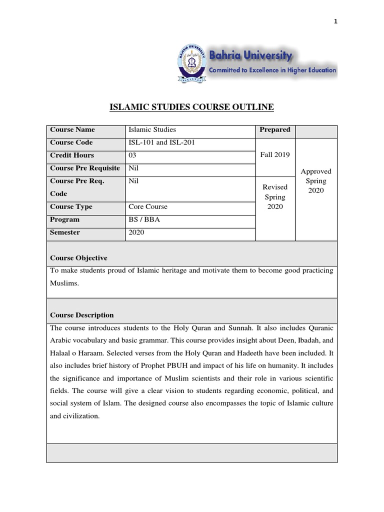 Islamic Studies Course Outline | PDF | Surah | Quran