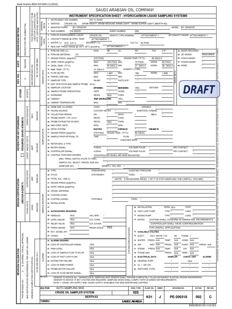 Saudi Arabian Oil Company: Instrument Specification Sheet - Hydrocarbon ...