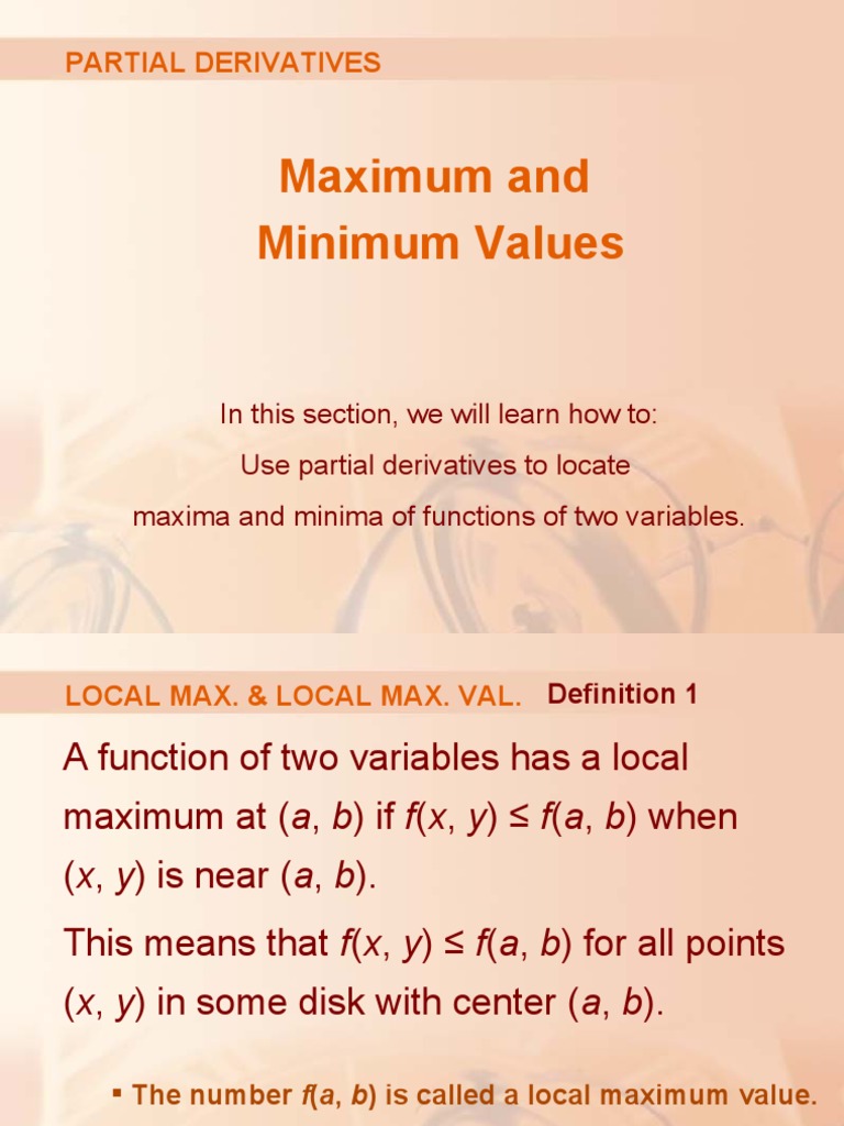 Maximum and Minimum Values: Partial Derivatives | PDF | Maxima And ...