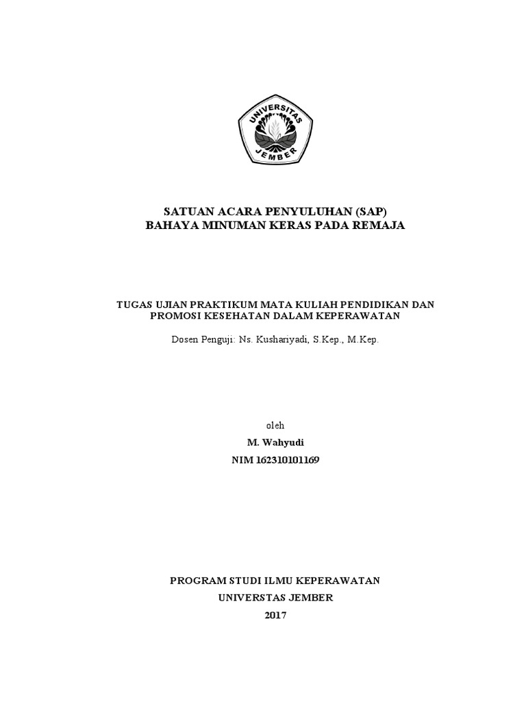 Satuan Acara Penyuluhan (Sap) Bahaya Minuman Keras Pada Remaja | PDF