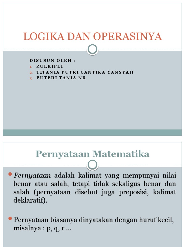Logika Matematika dan Operasinya | PDF