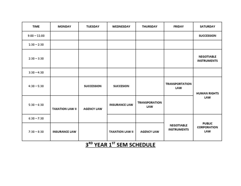 3rd Year 1st Sem Sched | PDF