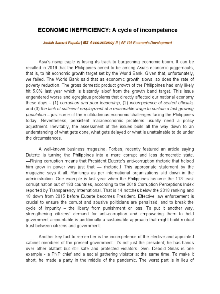 ECONOMIC INEFFICIENCY: A Cycle of Incompetence | PDF | Unemployment ...