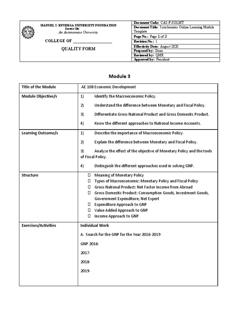 Quality Form: COLLEGE OF | Download Free PDF | Macroeconomics ...