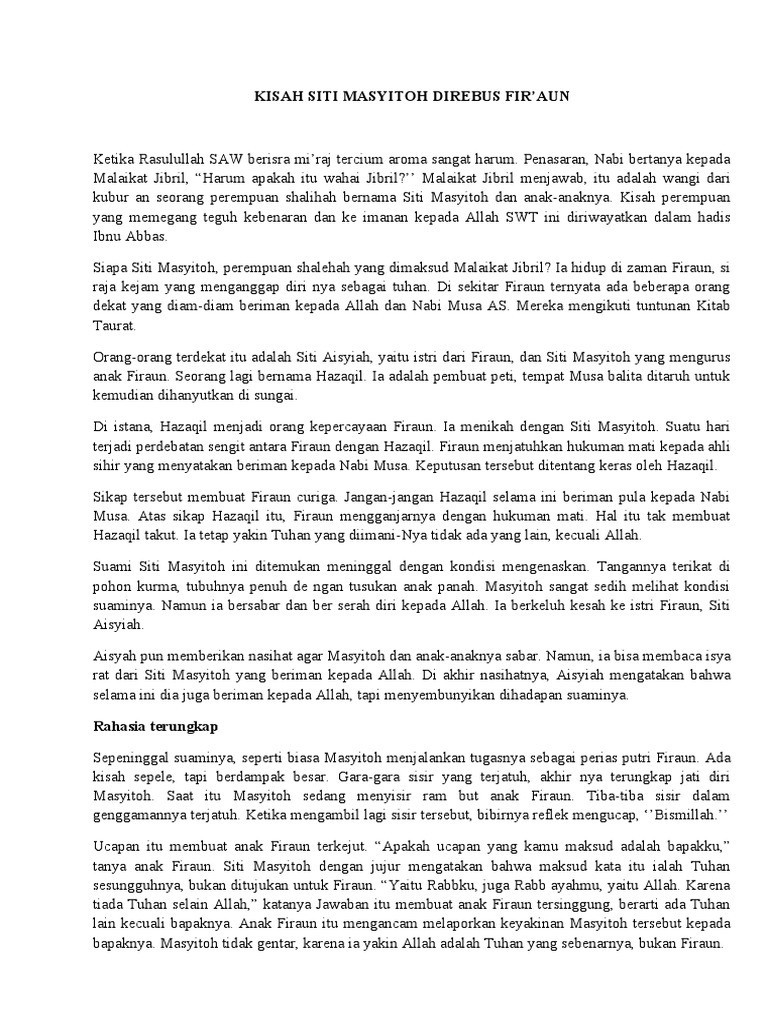 Kisah Siti Masyitoh Direbus Fir | PDF