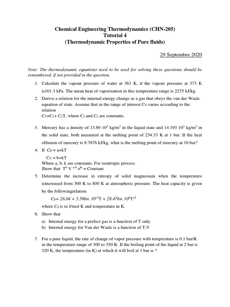 Thermo Tutorial 04 - Prof. SSinha | PDF | Science & Mathematics