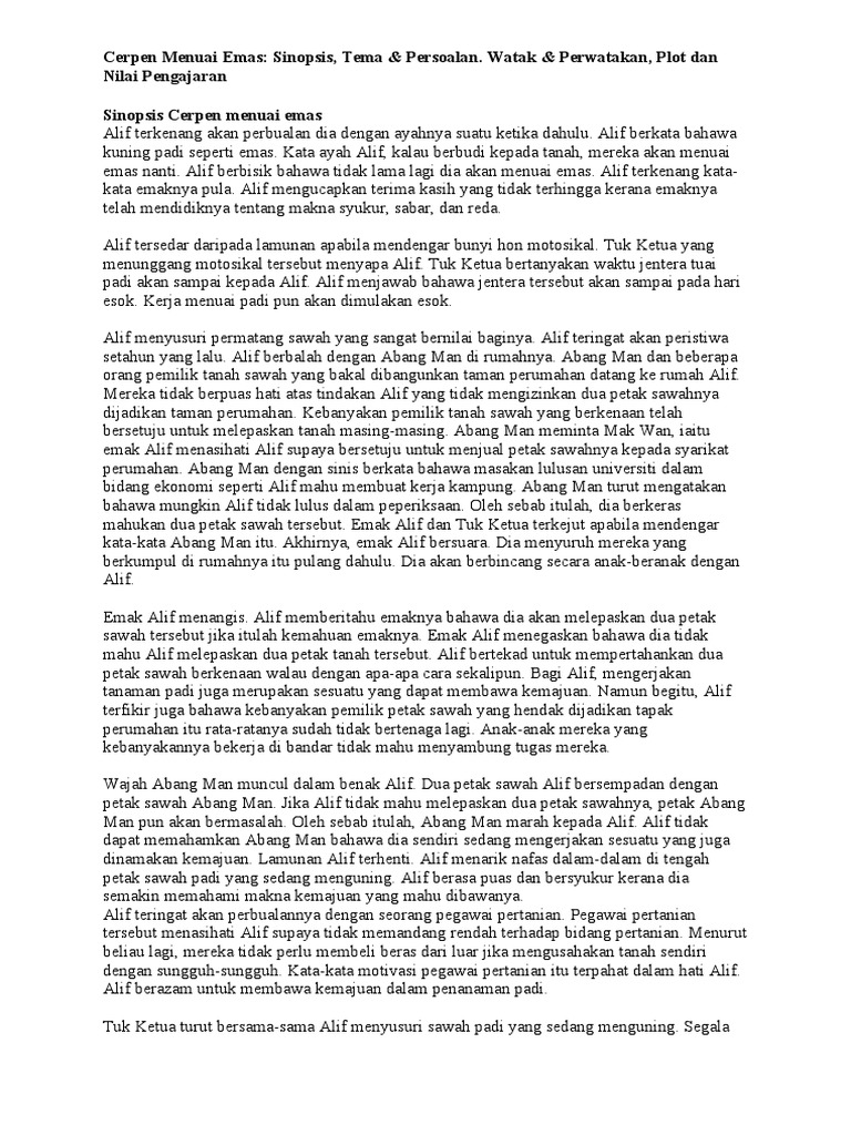 Cerpen Menuai Emas | PDF