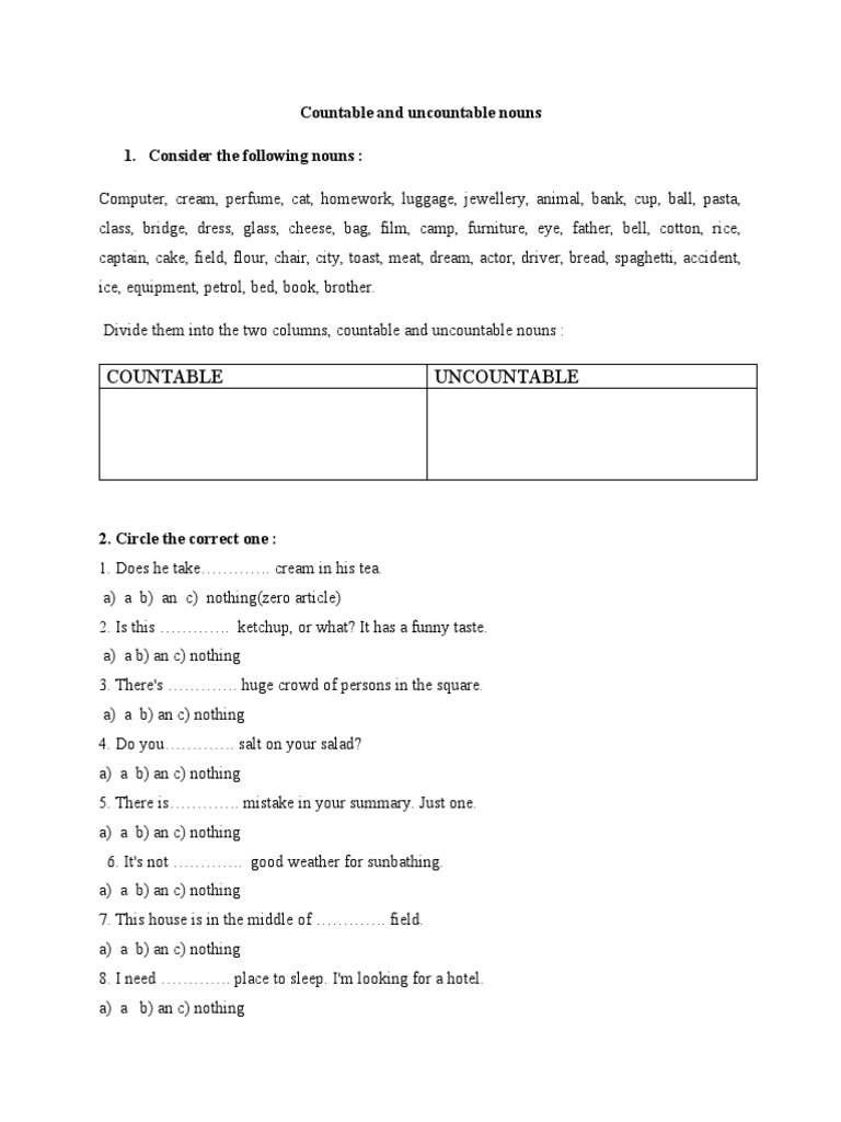 Countable and Uncountable Nouns | PDF