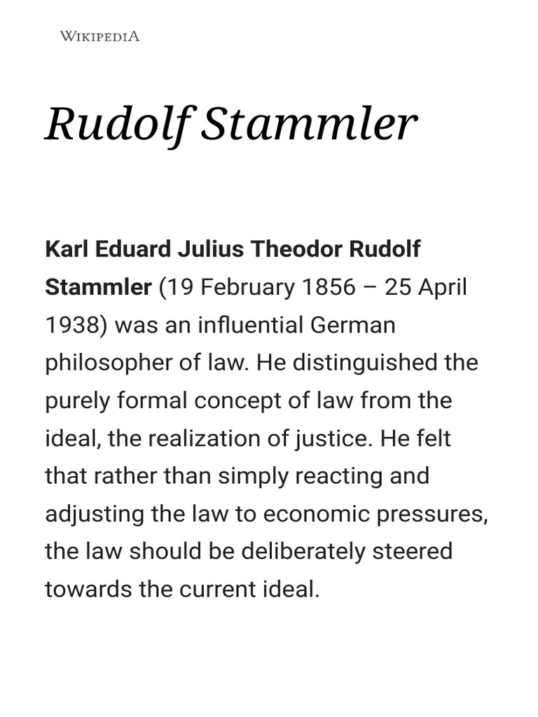 Rudolf Stammler - Wikipedia | PDF | Metaphysics | Philosophical Theories