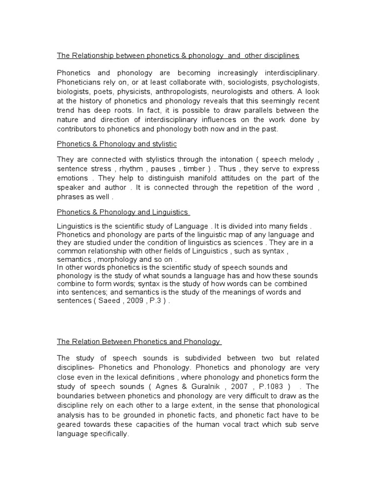 The Relationship between Phonetics & Phonology and other Disciplines ...