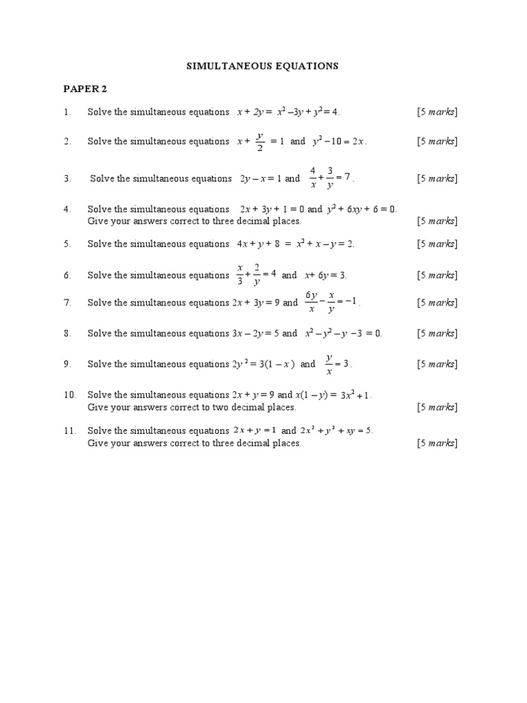 Simultaneous Equations Paper 2 | PDF | Equations | Mathematical Objects