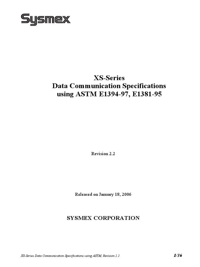 Sysmex Xs 800i Series Astm Specs PDF | PDF | Transmission Control ...