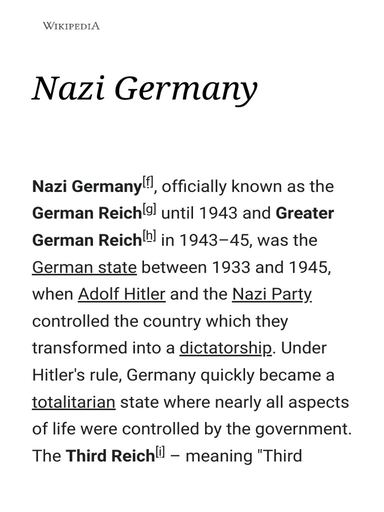 Nazi Germany - Wikipedia | PDF | Axis Powers | Nazi Germany
