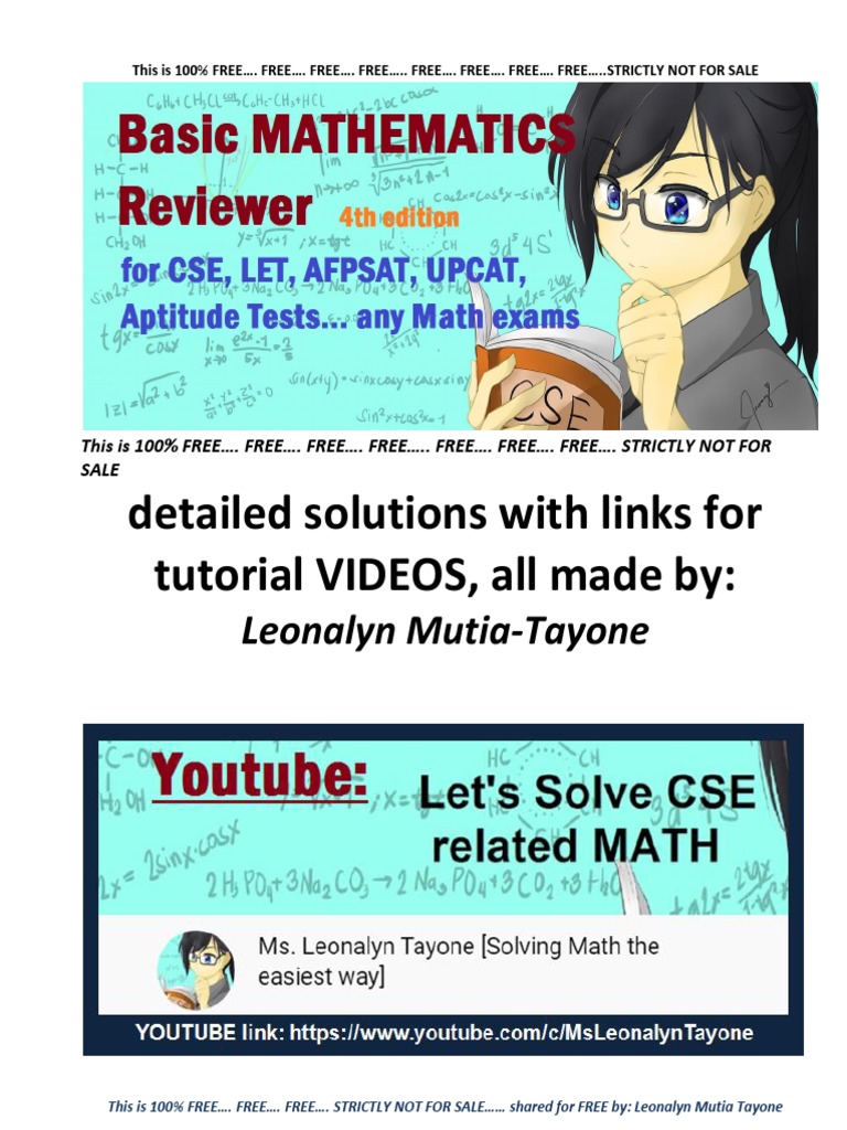 Mathematics - 300 Items - Reviewer - With - Detailed - Solutions PDF ...