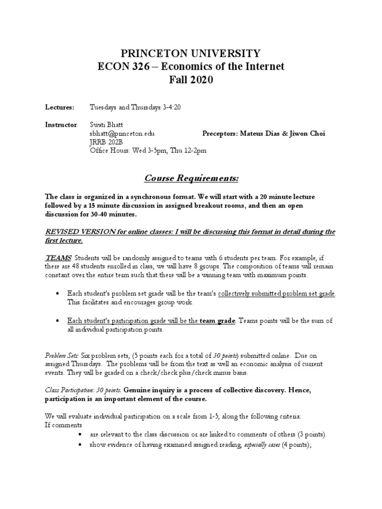 Princeton University ECON 326 - Economics of The Internet Fall 2020 ...