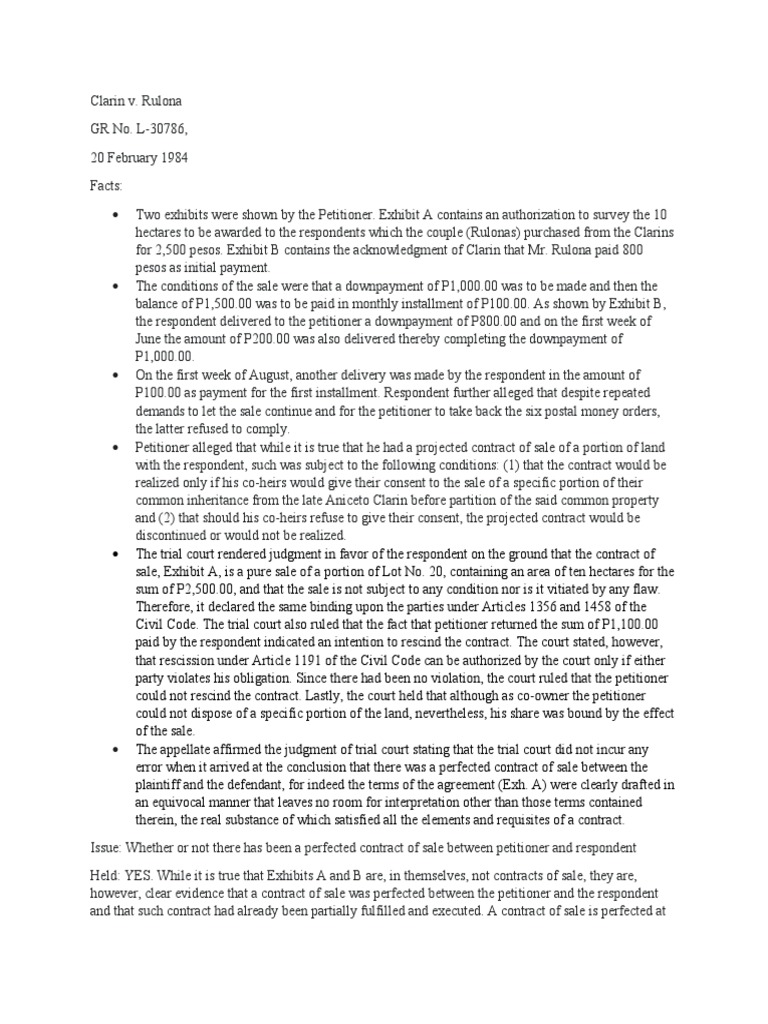 Clarin Vs Rulona | PDF | Private Law | Common Law