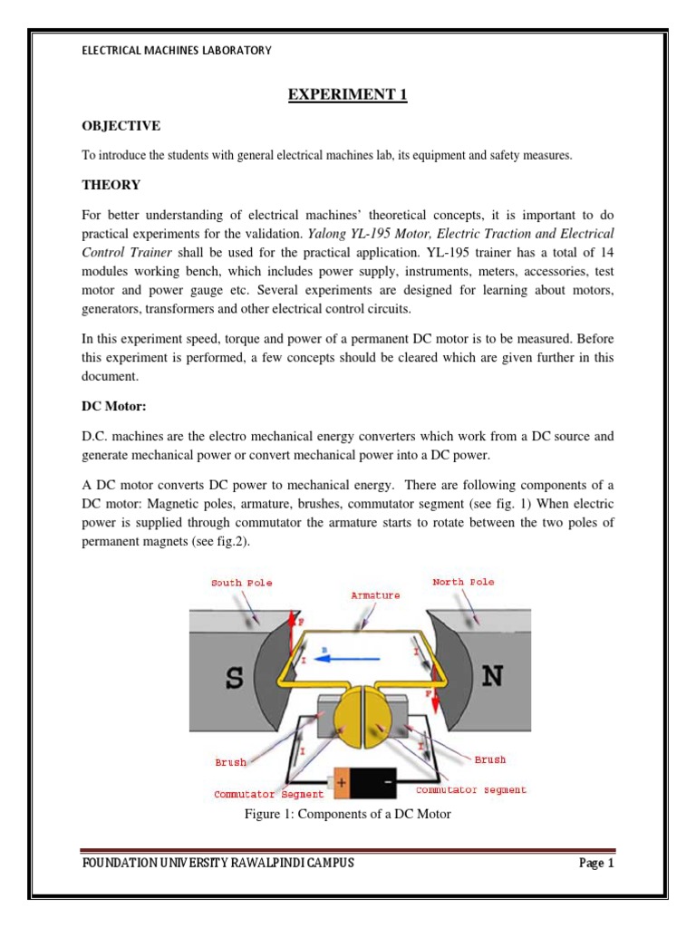 Experiment 1: Objective | PDF | Electric Motor | Power (Physics)