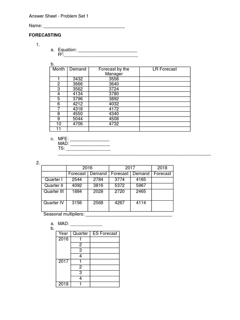 Problem Set 1 Answer Sheet | PDF | Supply Chain Management | Financial Accounting