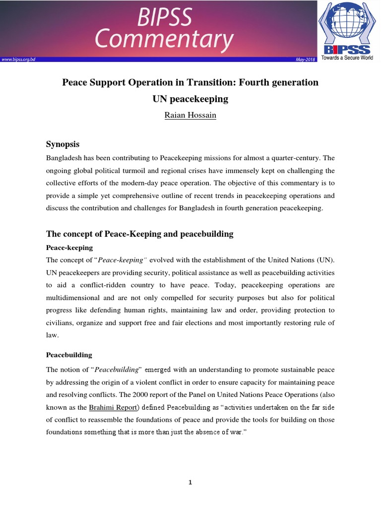 Peace Support Operation in Transition Fourth Generation UN Peacekeeping ...
