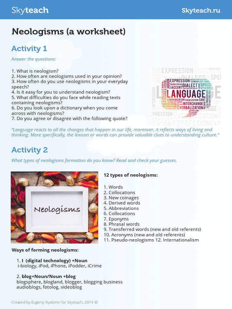 Neologisms A Worksheet | PDF | English Language | Communication