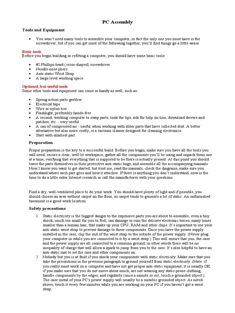 PC Assembly: Tools and Equipment | PDF