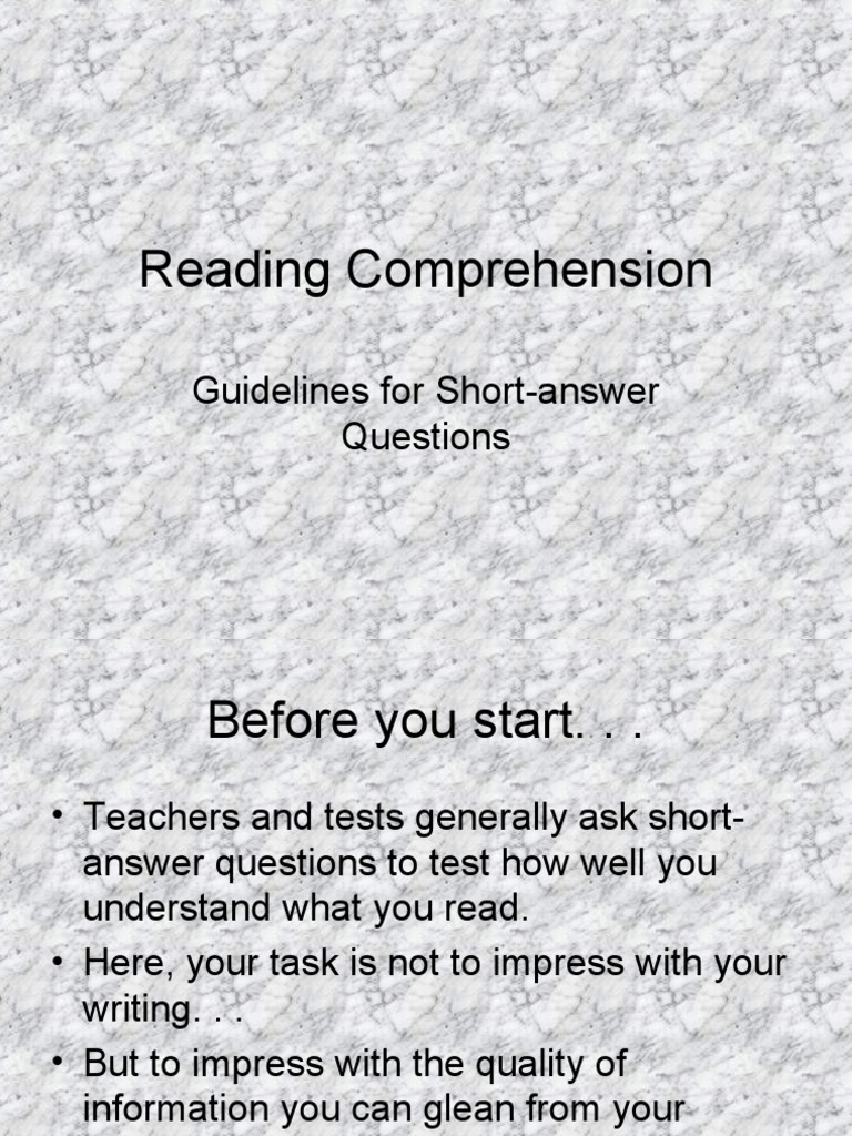 Reading Comprehension: Guidelines For Short-Answer Questions | PDF ...